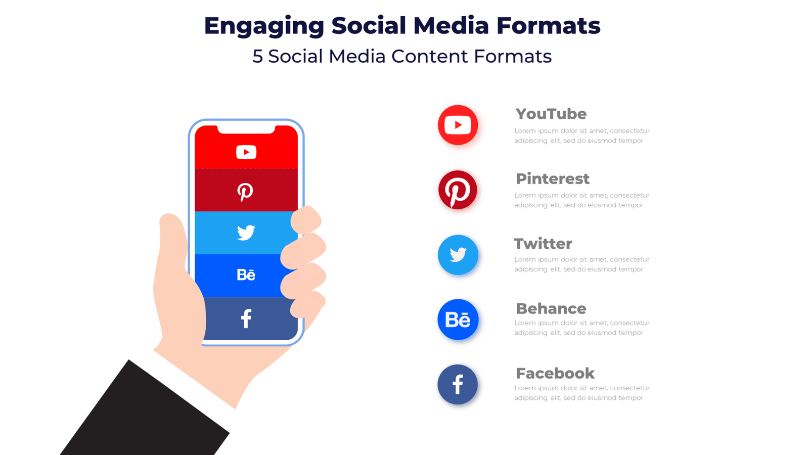 Best Engaging Social Media Formats - Professional PowerPoint Infographic